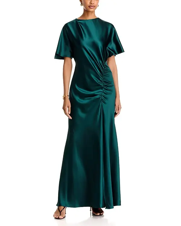 Aqua Stretch Satin Ruched Gown Exclusive