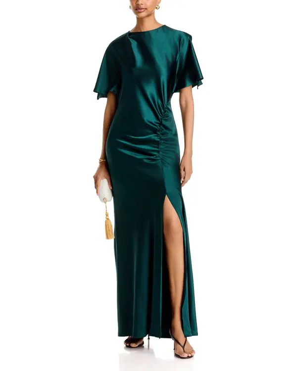 Aqua Stretch Satin Ruched Gown Exclusive