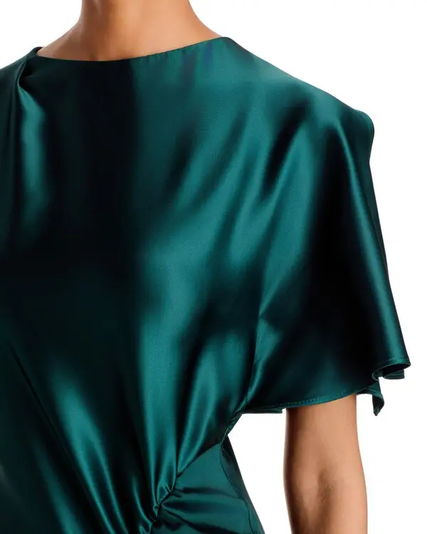 Aqua Stretch Satin Ruched Gown Exclusive