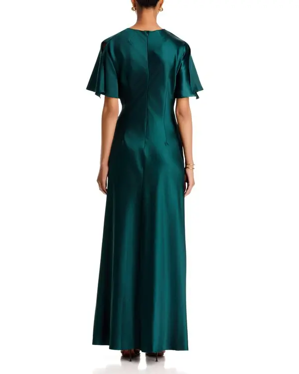 Aqua Stretch Satin Ruched Gown Exclusive