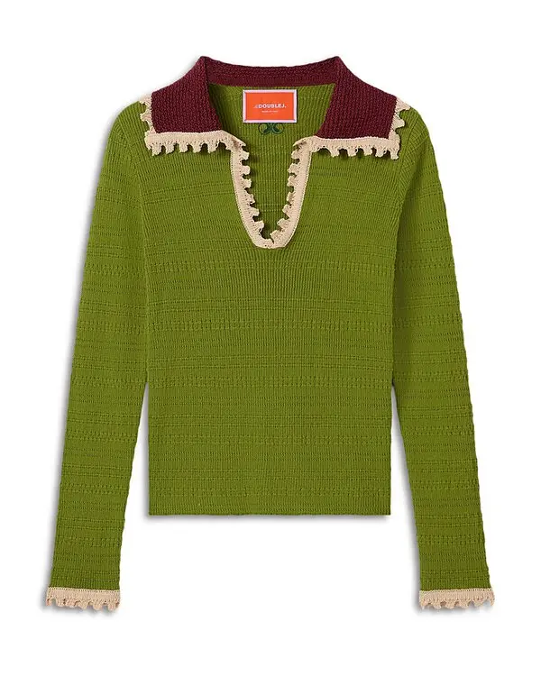 La DoubleJ Picket Cotton & Cashmere Polo Sweater