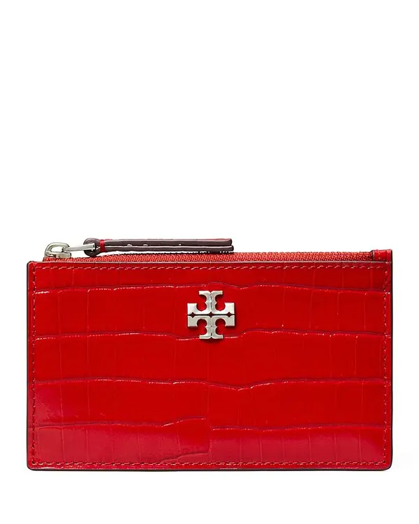 Tory Burch Kira Croc Embossed Leather Card Case - Red Sky
