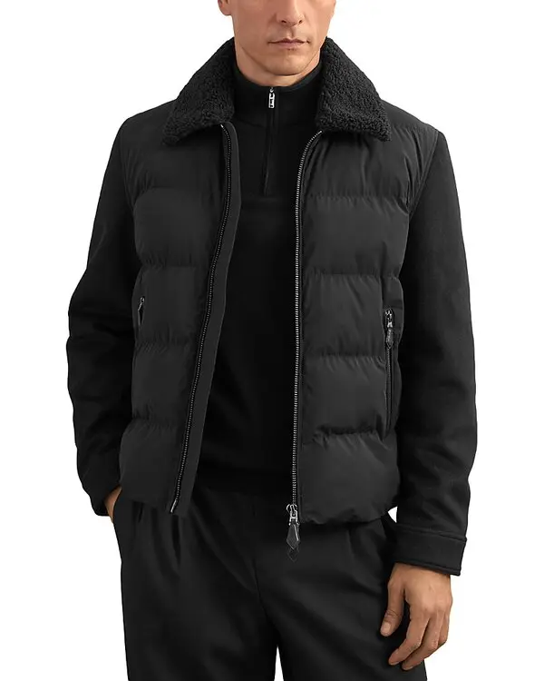REISS Maximus Quilted Faux Shearling Collar Jacket