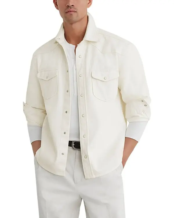 REISS Finley Cotton Press Stud Denim Overshirt