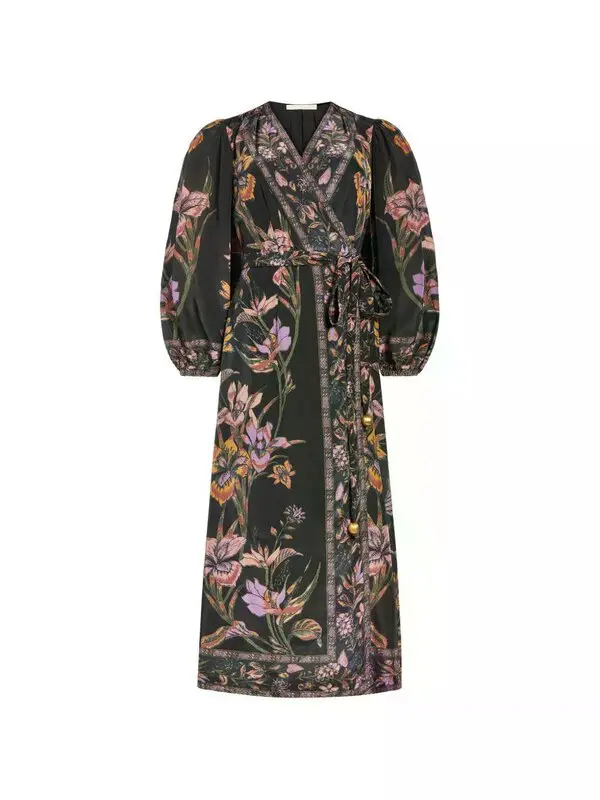 MARIE OLIVER Everette Floral-print Wrap Midi Dress - Black