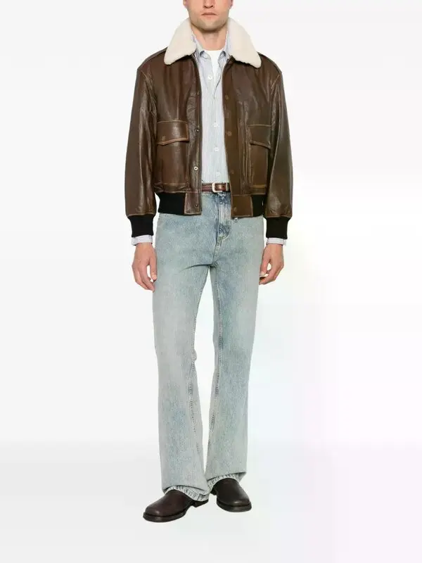 DUNST Shearling-collar Leather Jacket