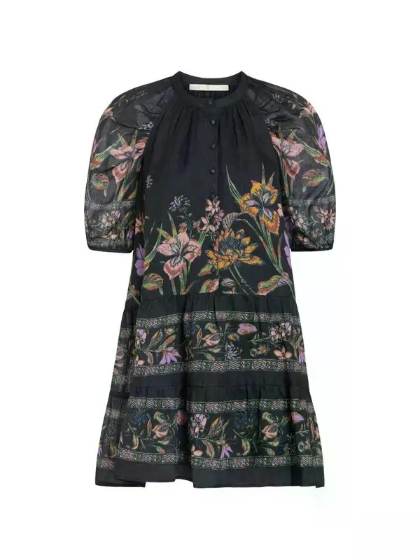 MARIE OLIVER Sylvie Floral-print Ramie Mini Dress - Black