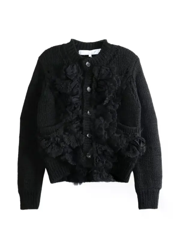 COMME DES GARÇONS TAO Ruffle-trimmed Chunky-knit Cardigan