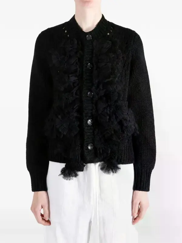 COMME DES GARÇONS TAO Ruffle-trimmed Chunky-knit Cardigan
