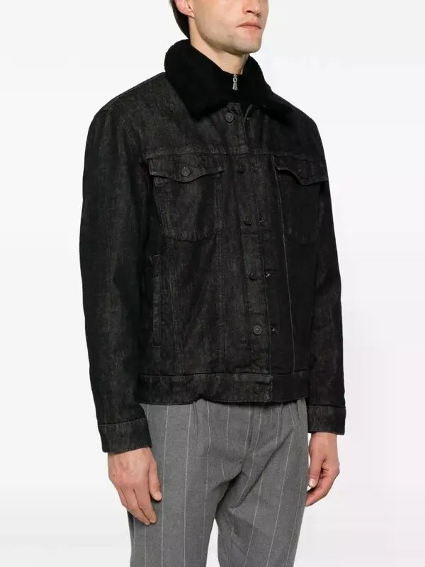 DONDUP Shearling-collar Logo-embroidered Denim Jacket