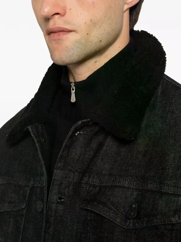 DONDUP Shearling-collar Logo-embroidered Denim Jacket