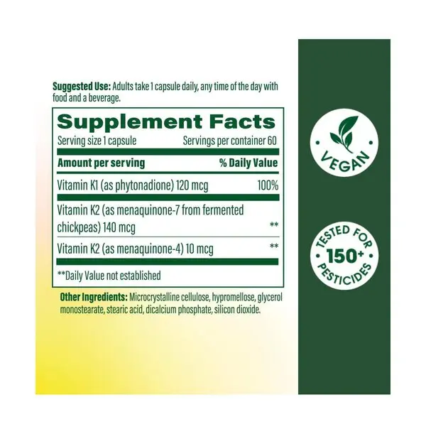 MEGAFOOD Vitamin K1 And K2 For Healthy Bones Heart And Vascular Function With Vitamin K2 Mk7 60 Capsules