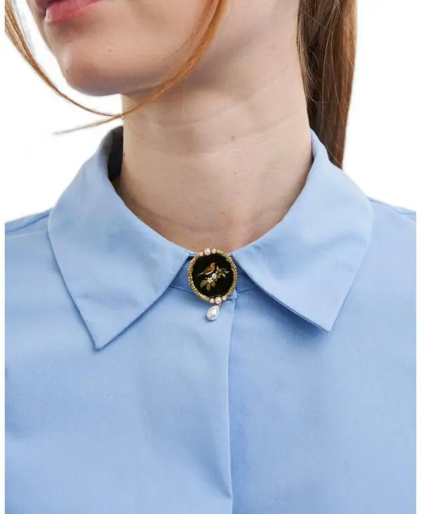 FABLE ENGLAND Robin Bramble And Pearl Brooch In Gold
