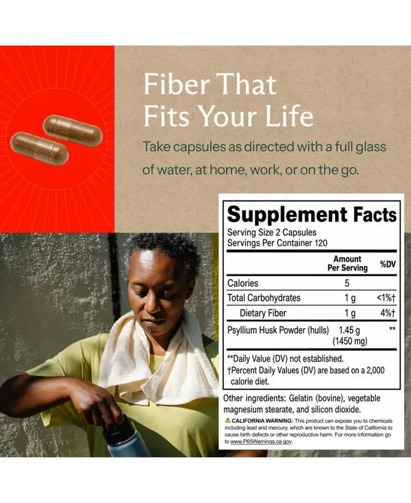 SUNERGETIC Psyllium Husk Fiber Capsules For Digestive Health And Regularity