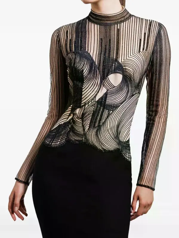 GEMY MAALOUF Bead-embellished Semi-sheer Dress