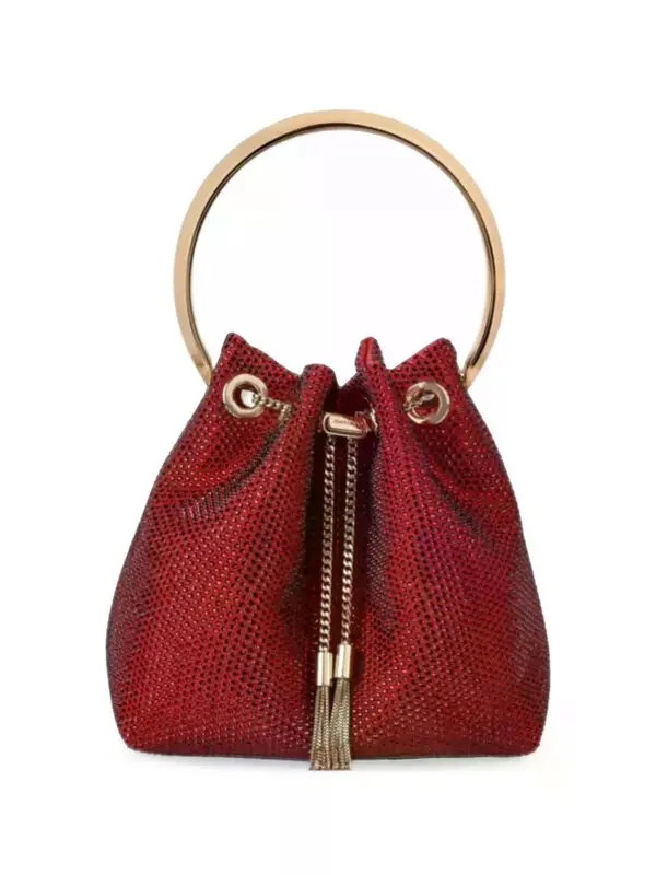 JIMMY CHOO Bon Bon Crystal-embellished Bucket Bag - Red