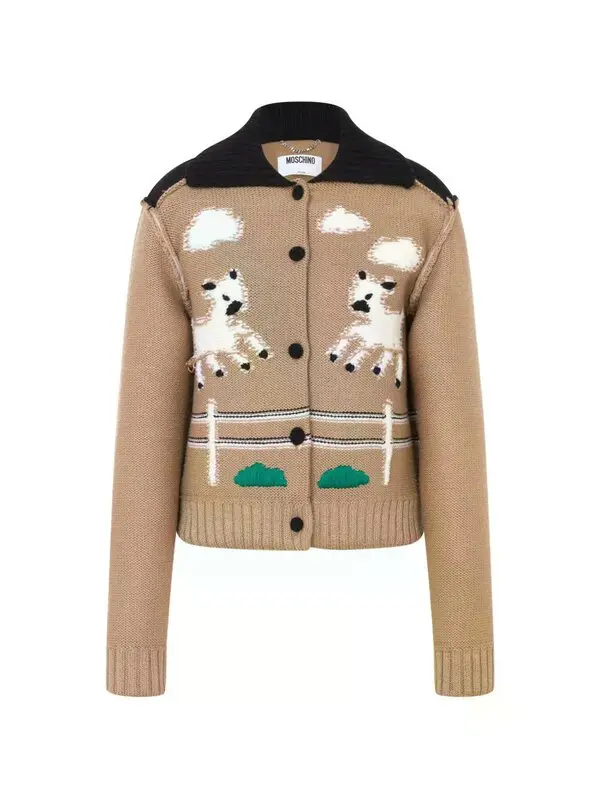 Moschino Lamb-intarsia Wool Cardigan - Neutrals