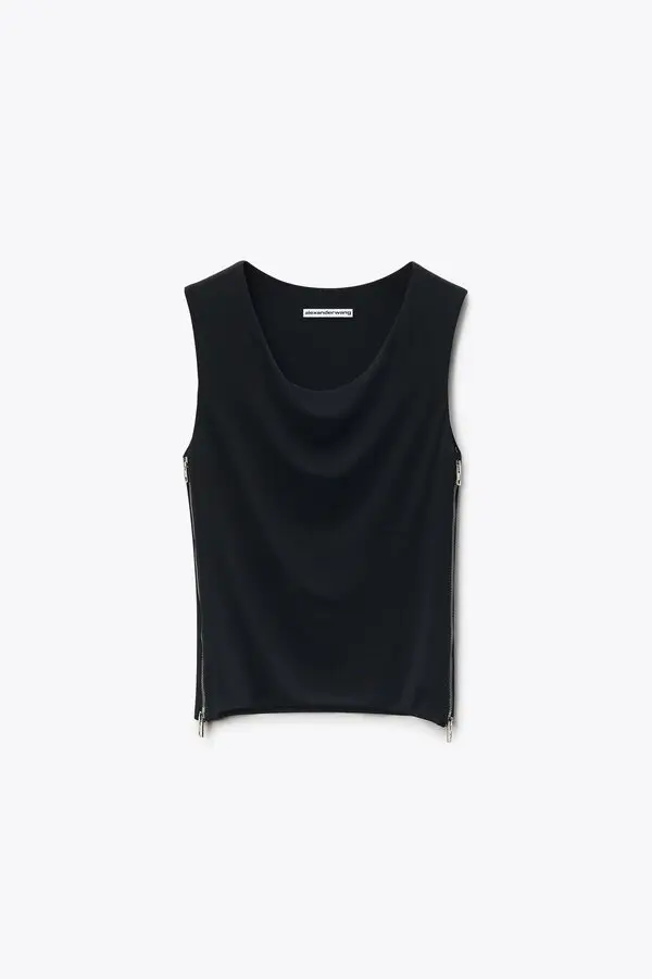 Alexander Wang Zipper Detail Cowl Neck Tank - Black