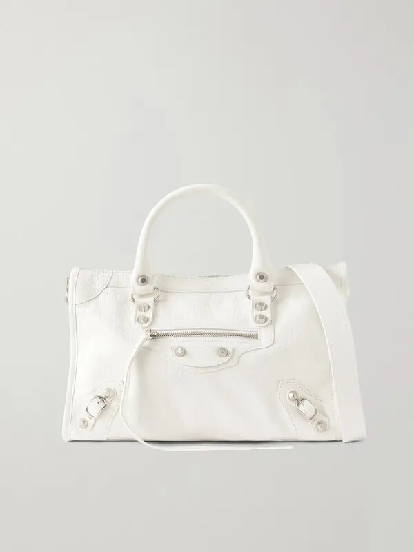 Balenciaga Le City Small Embellished Textured-leather Tote - White