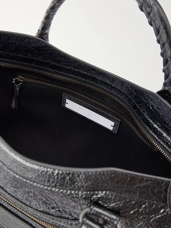 Balenciaga Le City Medium Embellished Crinkled-leather Shoulder Bag - Black
