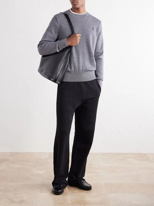AMI Paris Adc Logo-embroidered Merino Wool Sweater - Gray