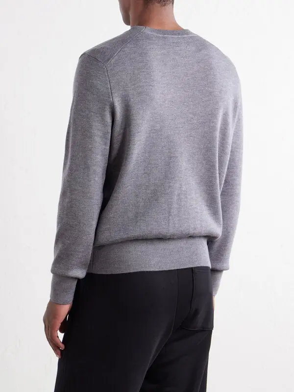 AMI Paris Adc Logo-embroidered Merino Wool Sweater - Gray