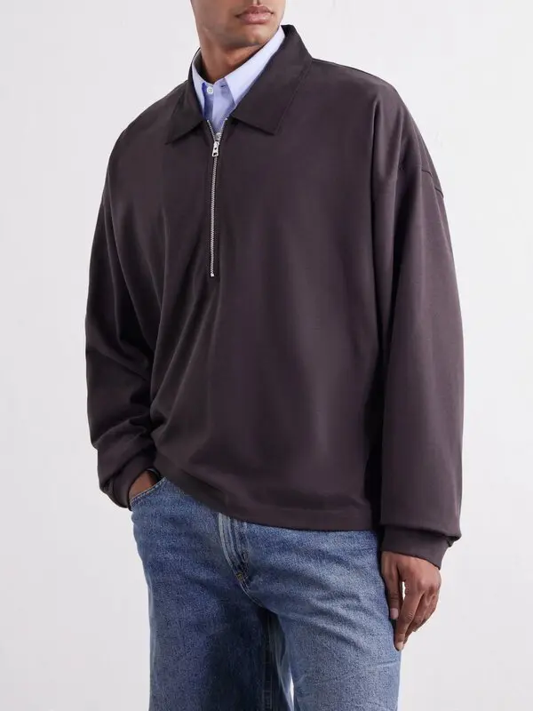 AGOLDE Darius Cotton-jersey Half-zip Polo Shirt - Brown