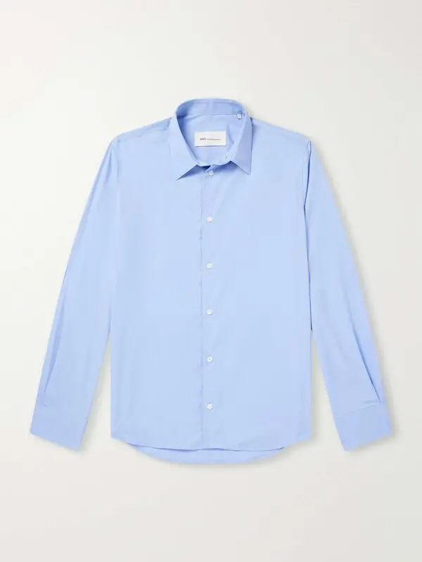 AMI Paris Tailor Logo-embroidered Cotton-poplin Shirt - Blue