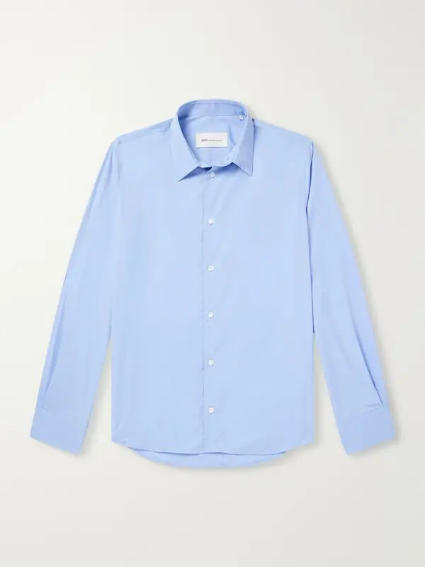 AMI Paris Tailor Logo-embroidered Cotton-poplin Shirt - Blue