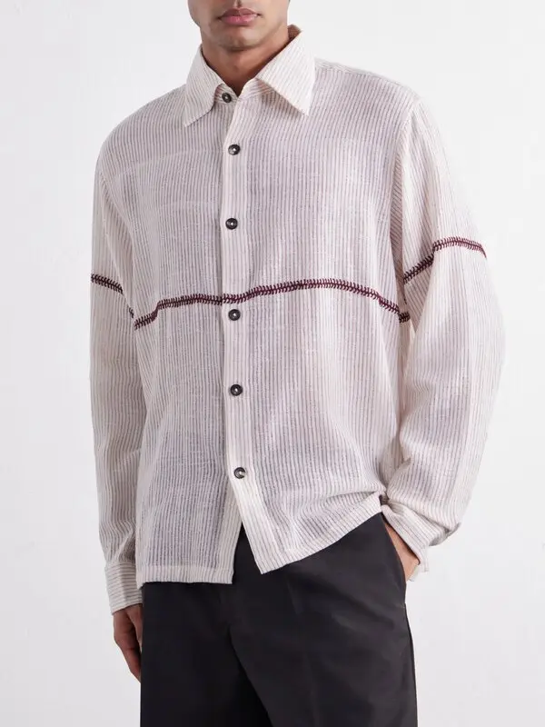 KARTIK RESEARCH Rabari Embroidered Pinstriped Cotton Shirt
