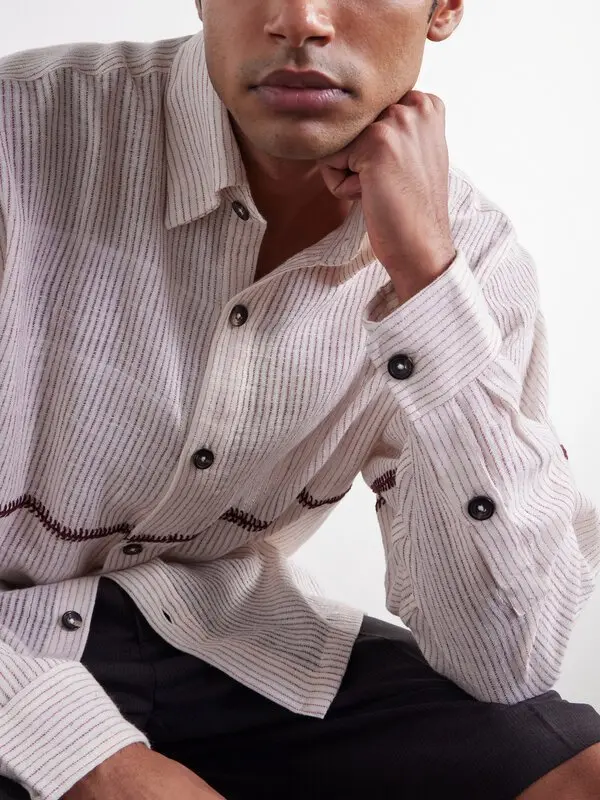 KARTIK RESEARCH Rabari Embroidered Pinstriped Cotton Shirt