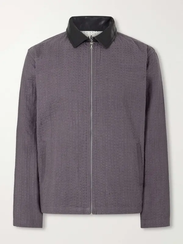 KARTIK RESEARCH Kantha Leather-trimmed Embroidered Cotton Blouson Jacket