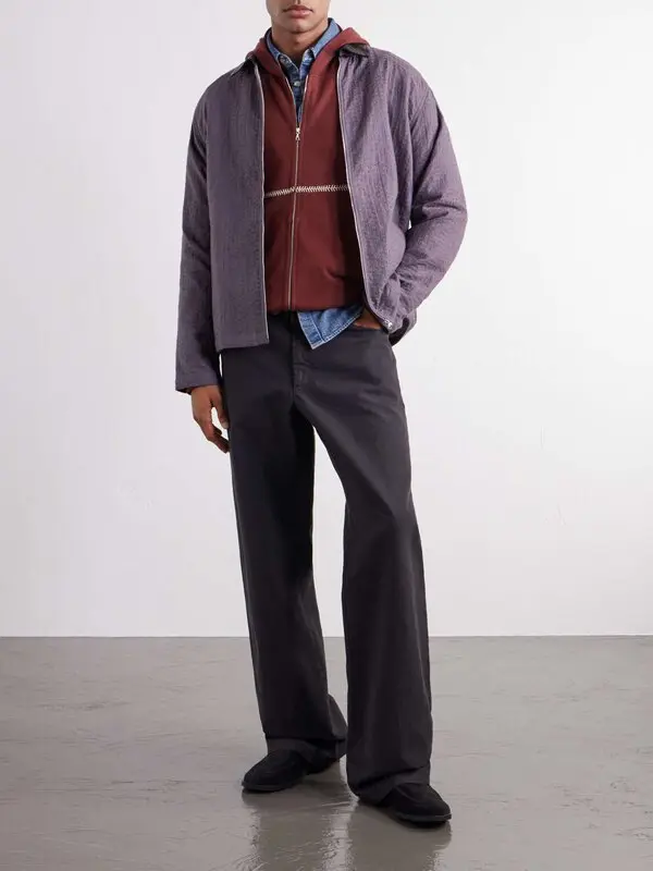 KARTIK RESEARCH Kantha Leather-trimmed Embroidered Cotton Blouson Jacket