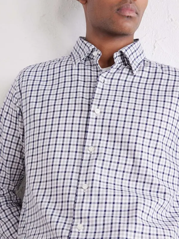SLOWEAR Glanshirt Button-down Collar Checked Cotton Shirt