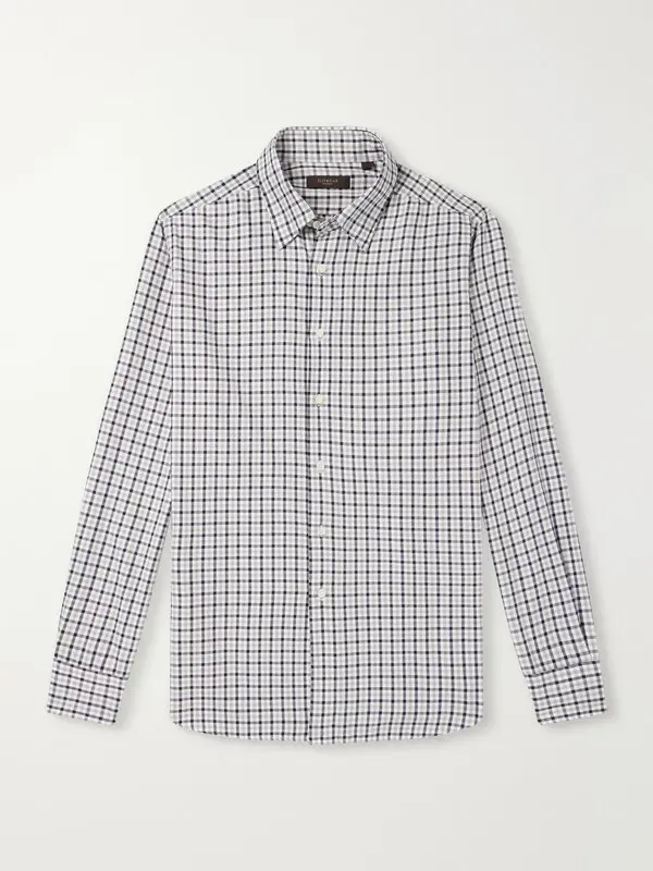 SLOWEAR Glanshirt Button-down Collar Checked Cotton Shirt