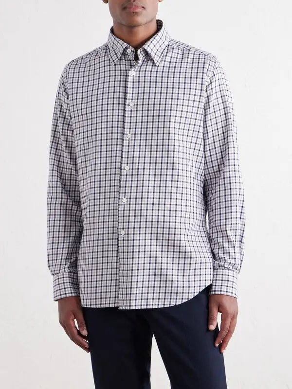 SLOWEAR Glanshirt Button-down Collar Checked Cotton Shirt