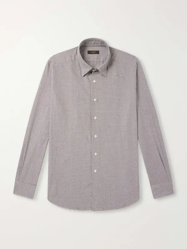 SLOWEAR Glanshirt Button-down Collar Houndstooth Cotton Shirt
