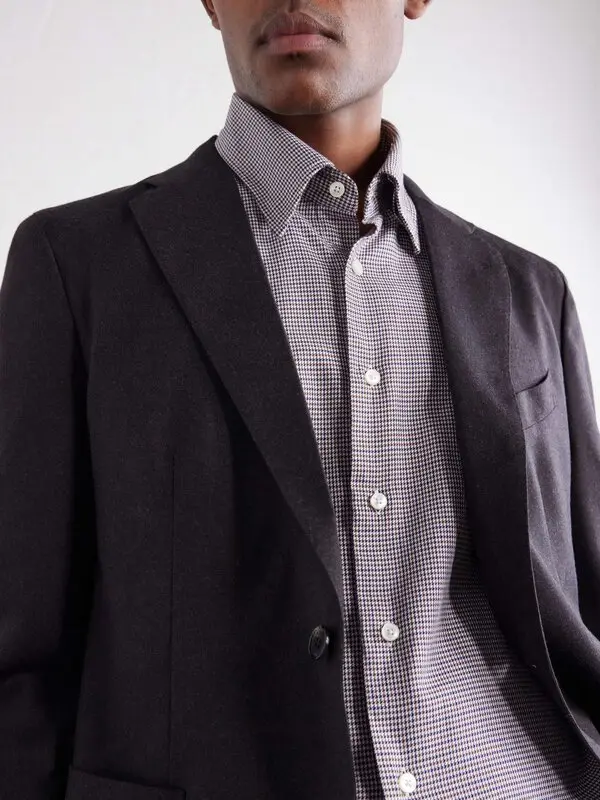 SLOWEAR Glanshirt Button-down Collar Houndstooth Cotton Shirt