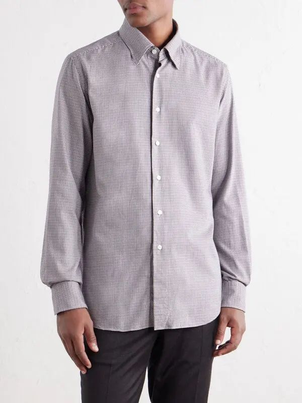 SLOWEAR Glanshirt Button-down Collar Houndstooth Cotton Shirt