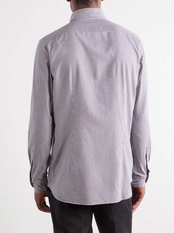 SLOWEAR Glanshirt Button-down Collar Houndstooth Cotton Shirt