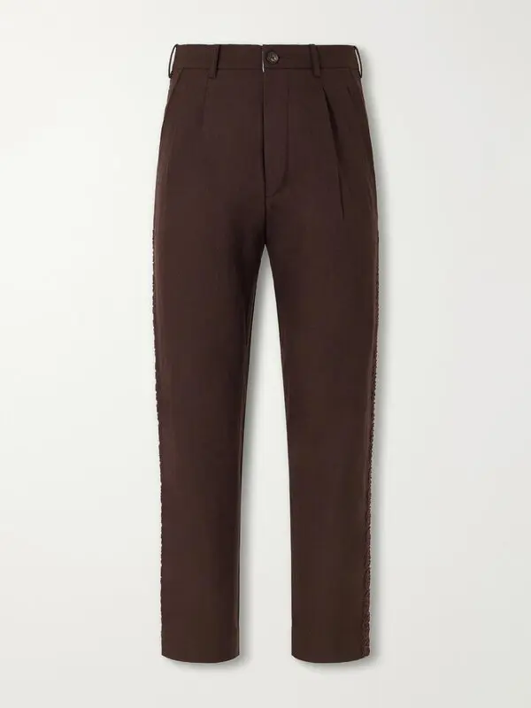 KARTIK RESEARCH Straight-leg Pleated Embroidered Wool-twill Trousers
