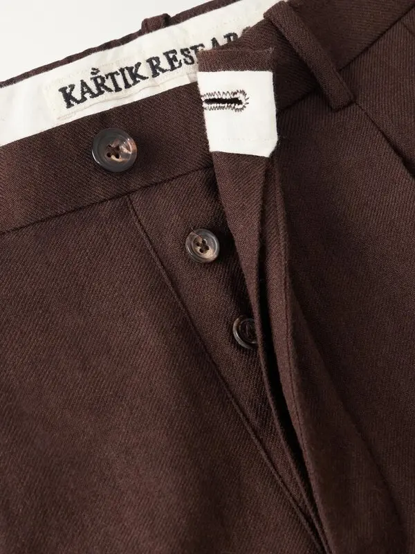 KARTIK RESEARCH Straight-leg Pleated Embroidered Wool-twill Trousers