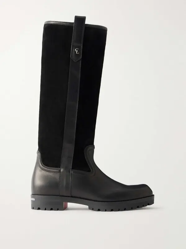 CHRISTIAN LOUBOUTIN Leather-trimmed Suede Biker Boots