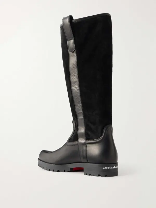 CHRISTIAN LOUBOUTIN Leather-trimmed Suede Biker Boots