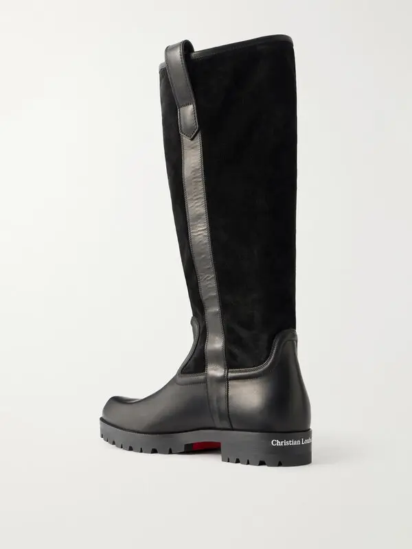 CHRISTIAN LOUBOUTIN Leather-trimmed Suede Biker Boots