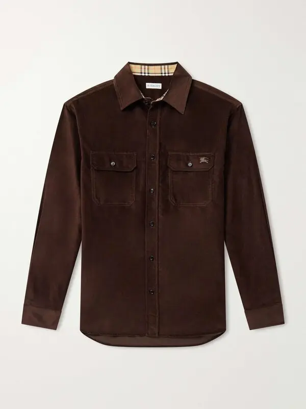 Burberry Logo-embroidered Cotton-corduroy Shirt