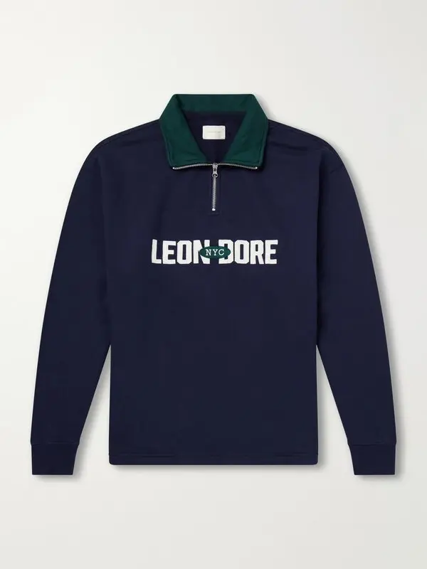 Aimé Leon Dore Logo-appliquéd Cotton Half-zip Sweatshirt - Blue