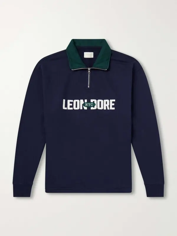 Aimé Leon Dore Logo-appliquéd Cotton Half-zip Sweatshirt - Navy