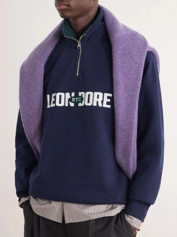 Aimé Leon Dore Logo-appliquéd Cotton Half-zip Sweatshirt - Navy