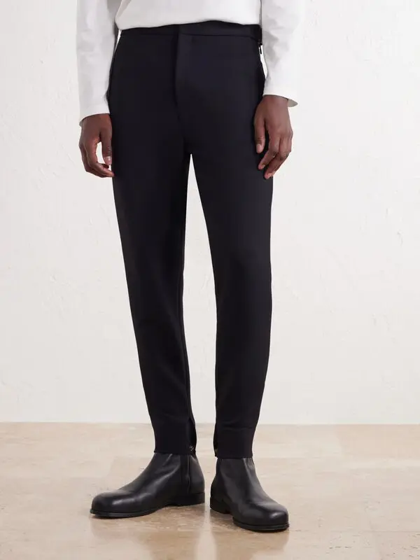 Loewe Tapered Leather-trimmed Wool-blend Twill Trousers